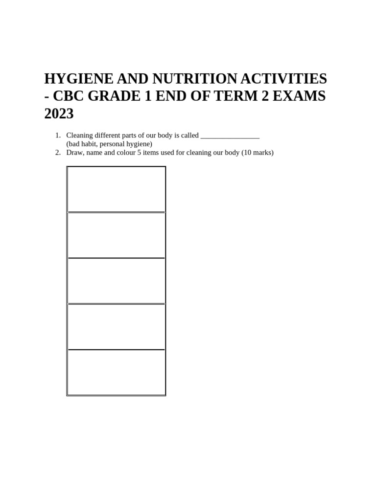 Grade 1 Hygiene and Nutrition Exam | PDF | Foods | Hygiene