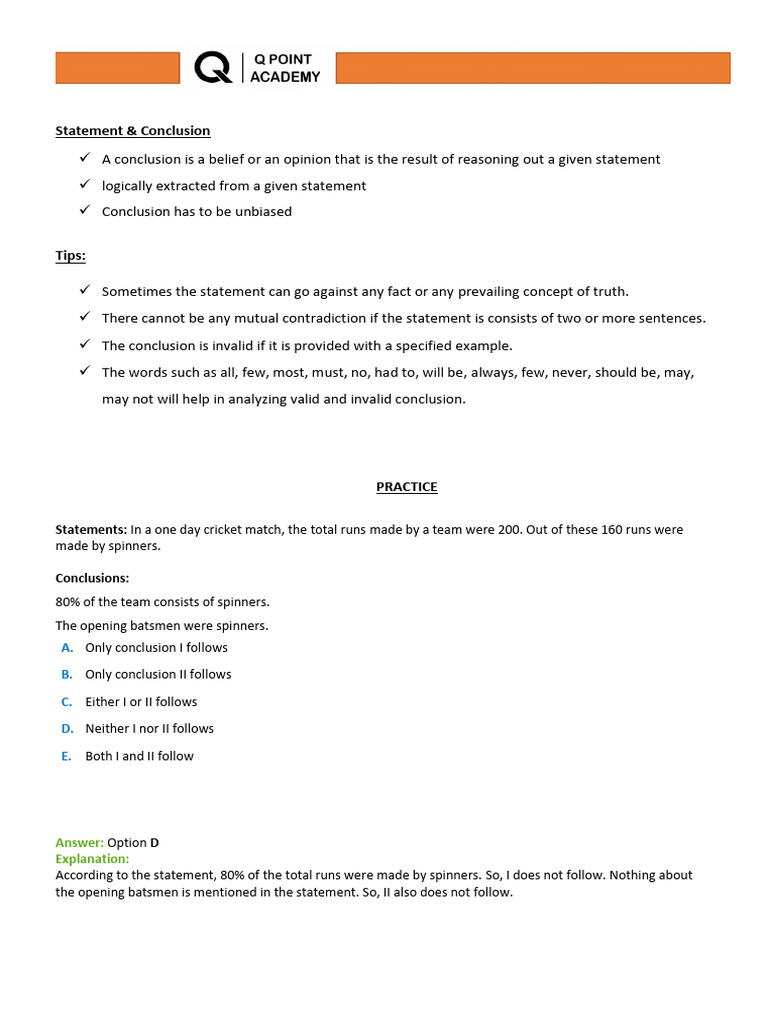 Statement & Conclusion Concepts - Copy | PDF | Truth