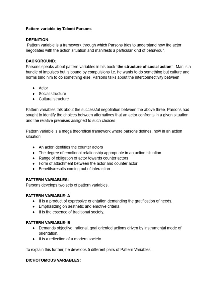 Lec#48 - Pattern Variable by Talcott Parsons | PDF | Friendship | Solidarity