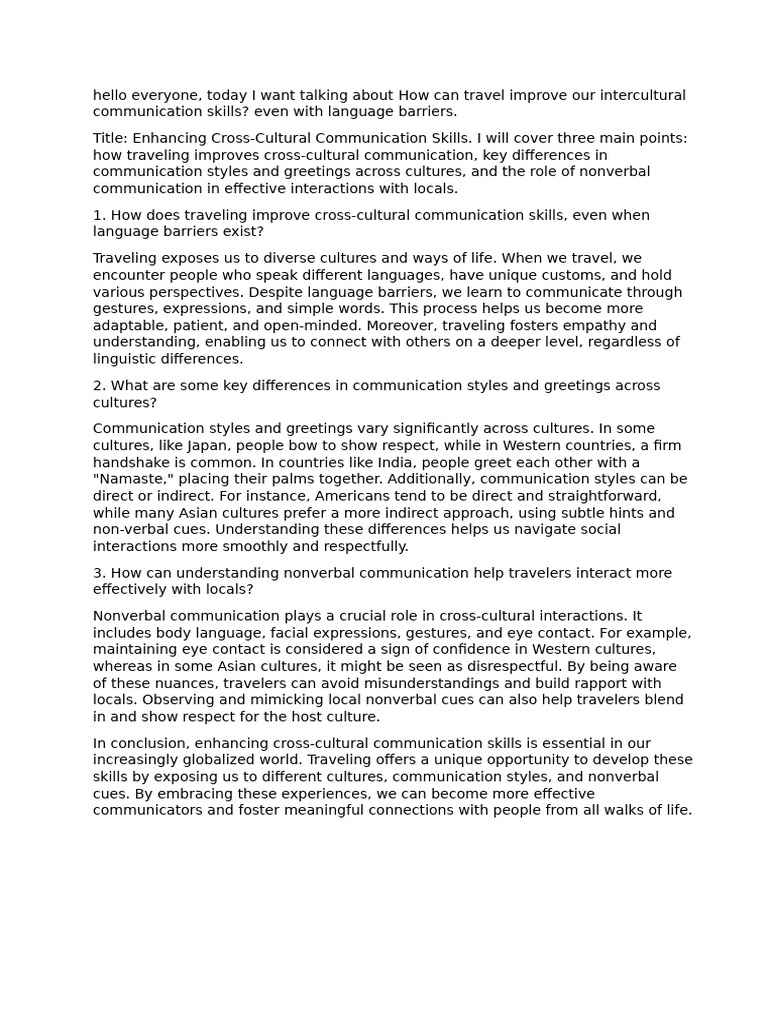 Enhancing Cross-Cultural Communication Skills | PDF | Nonverbal ...