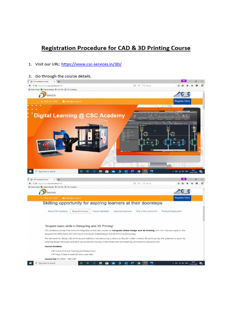 CAD & 3D Prinitng Course - Registration Process" | PDF
