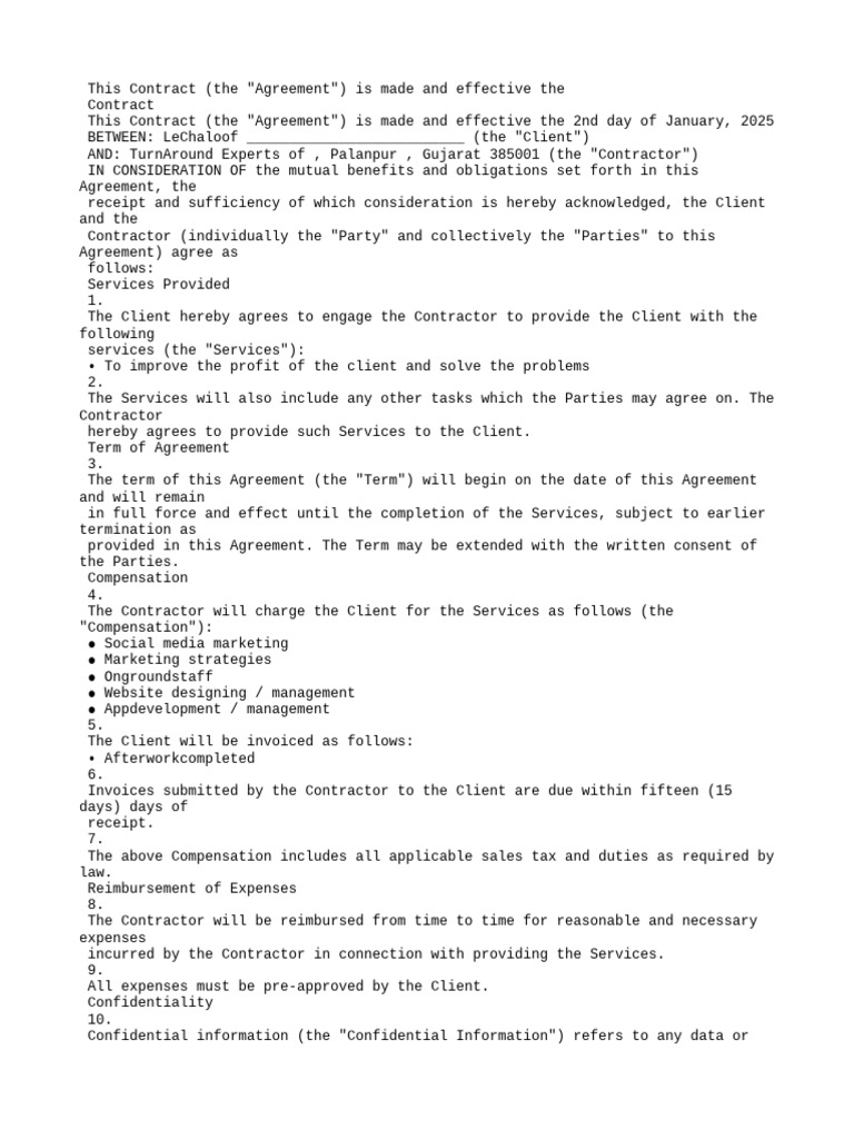 This Contract (The Agreement) Is Ma | PDF | Confidentiality | Employment