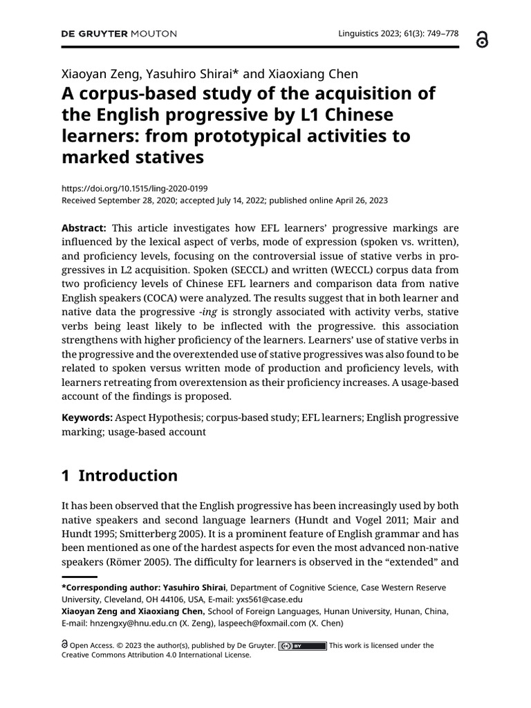 10.1515 - Ling 2020 0199 | PDF | Second Language Acquisition | Second Language