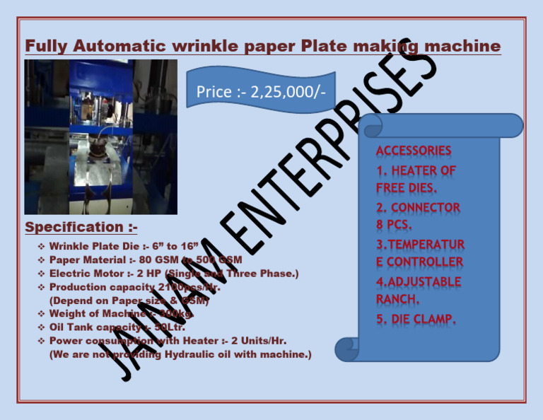 Fully Automatic Wrinkle Paper Plate Making Machine | PDF