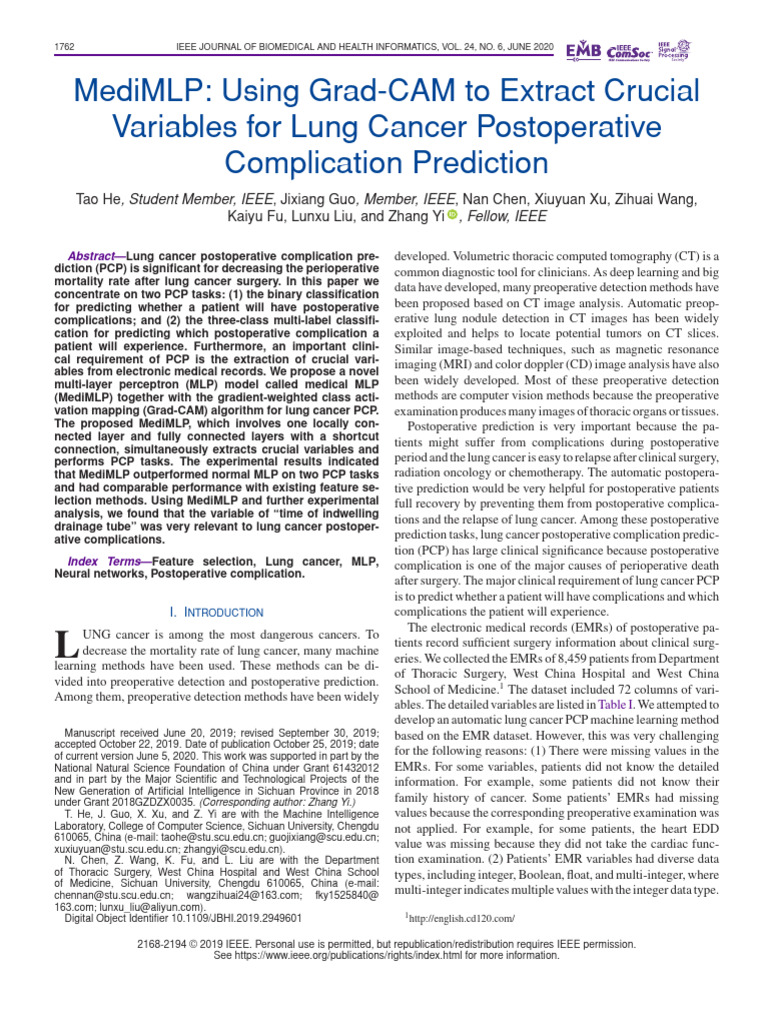 MediMLP Using Grad-CAM To Extract Crucial Variables For Lung Cancer Postoperative Complication ...