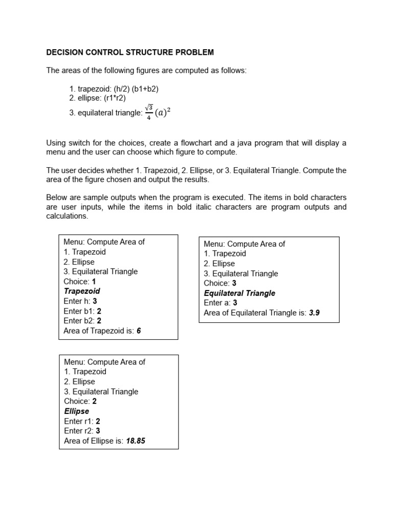 Decision Control Structure Problem Using Switch | PDF | Area | Menu (Computing)