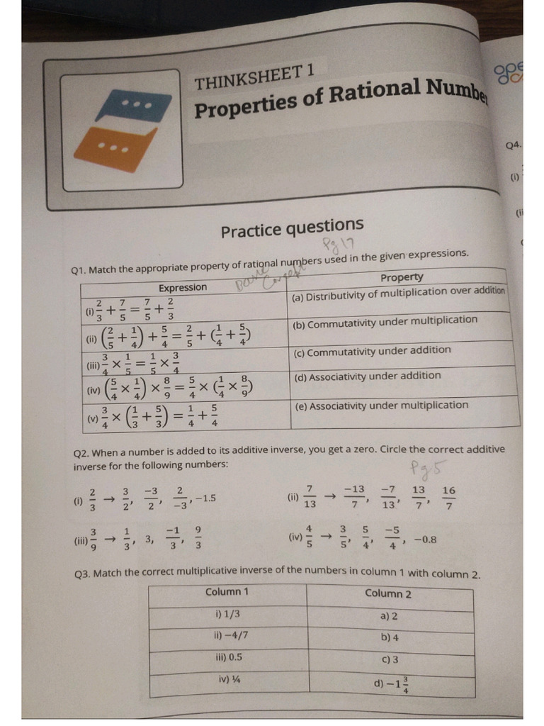 Rational Numbers Worksheet Open Door | PDF