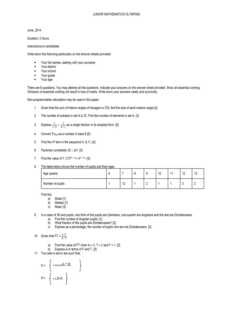Junior Mathematics Olympiad | PDF | Numbers | Mathematical Concepts