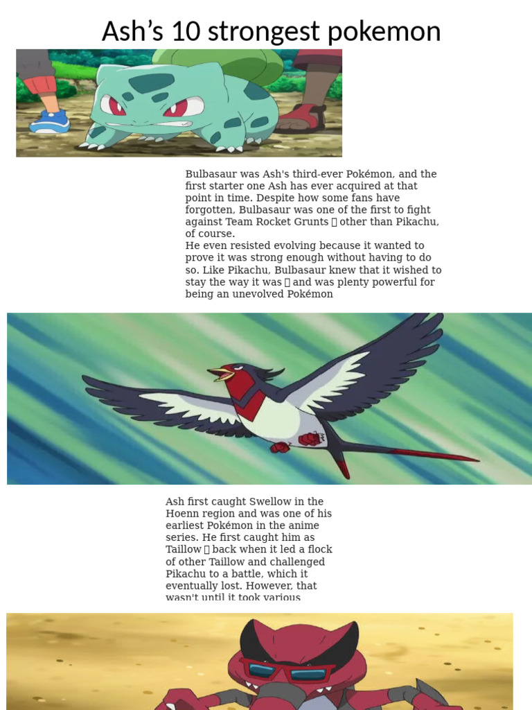 Ash's 10 Strongest Pokemon | PDF | Pokémon | Nintendo Franchises