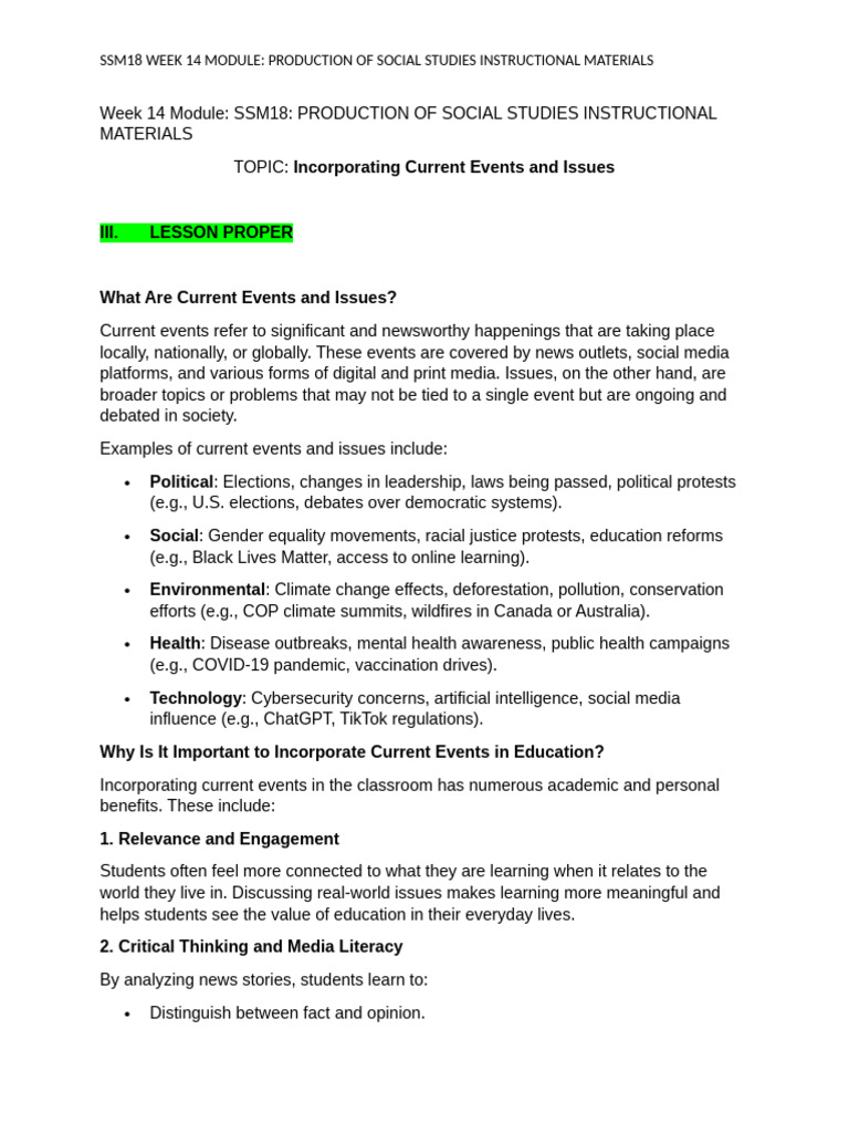 Incorporating Current Events in Education | PDF | Critical Thinking | News