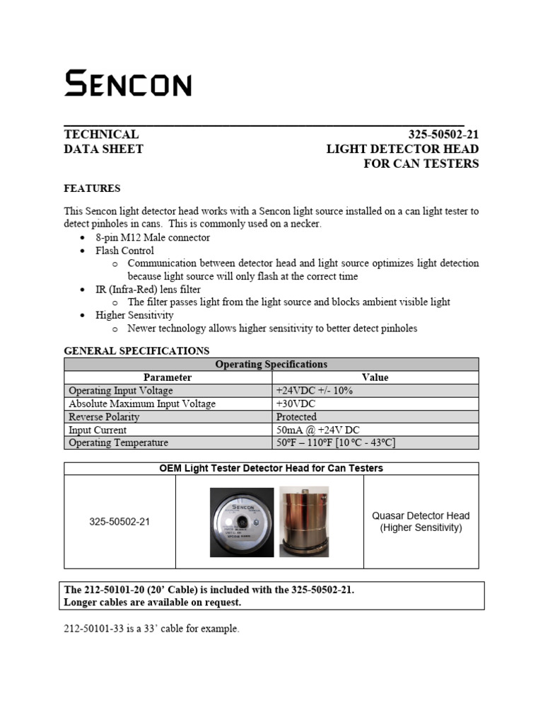 Light Detector Head for Can Testing | PDF | Infrared | Electrical ...