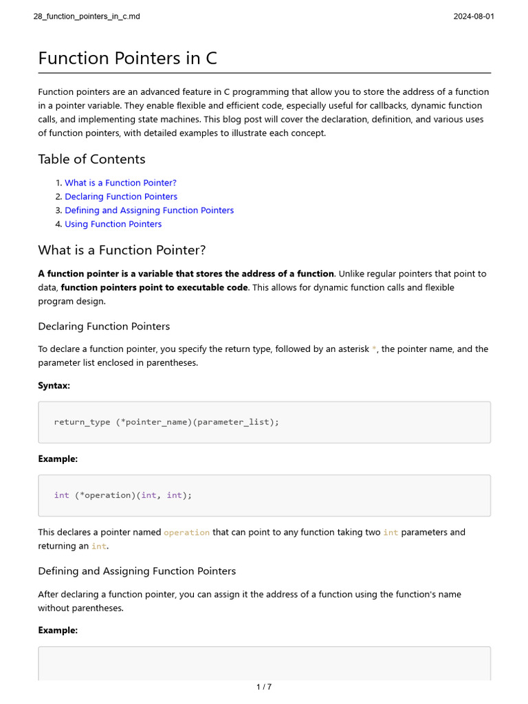 Function Pointers in C 1722521727 | PDF | Pointer (Computer Programming) | Callback (Computer ...
