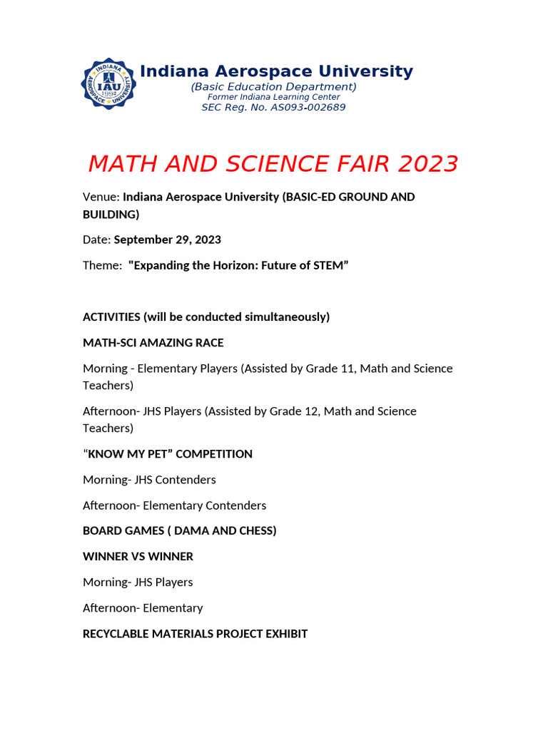 Final Programme (Math-Sci Activity) | PDF | Schools | School Types