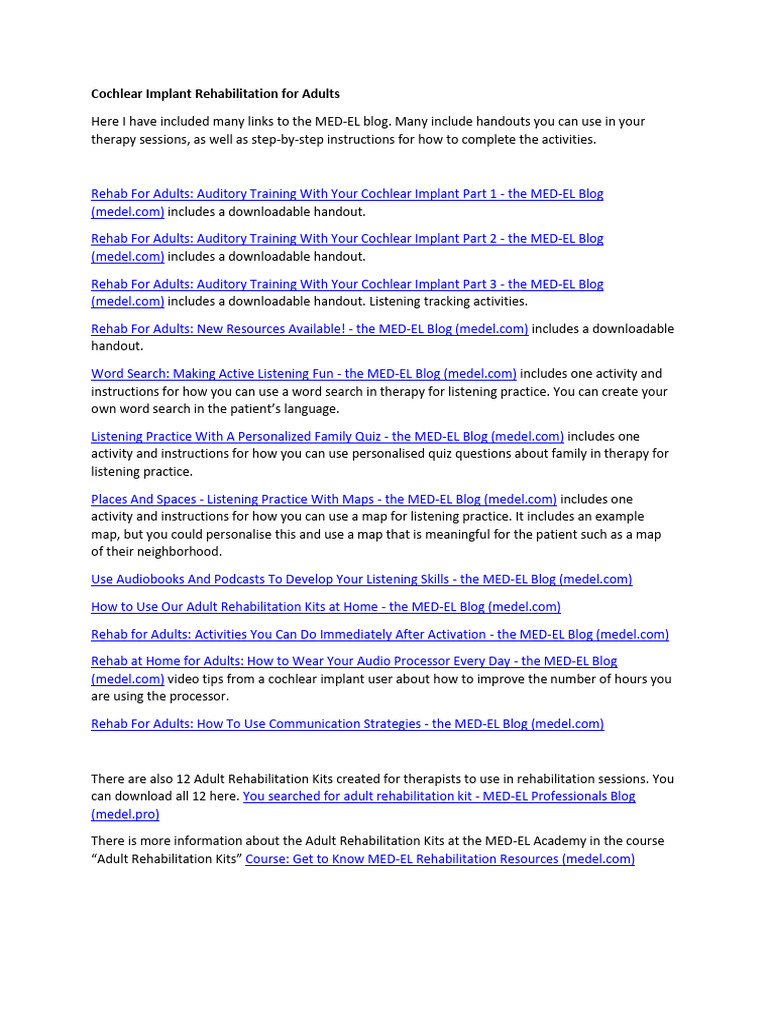 Cochlear Implant Rehabilitation For Adults | PDF | Physical Therapy ...