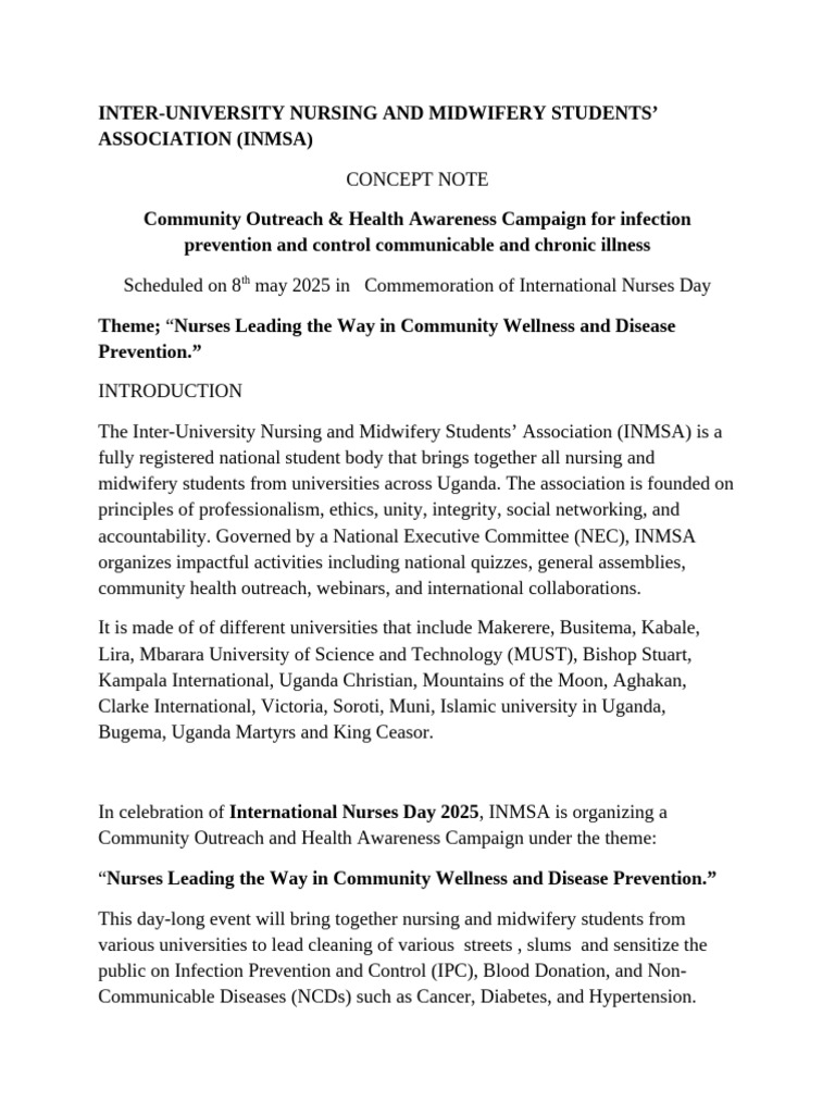 Concept Note Community Outreach in Nurses Week | PDF | Non Communicable ...