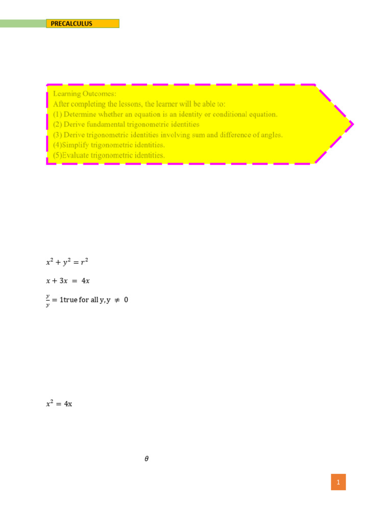 Eight Trigonometric Identities Explained | PDF | Trigonometric ...