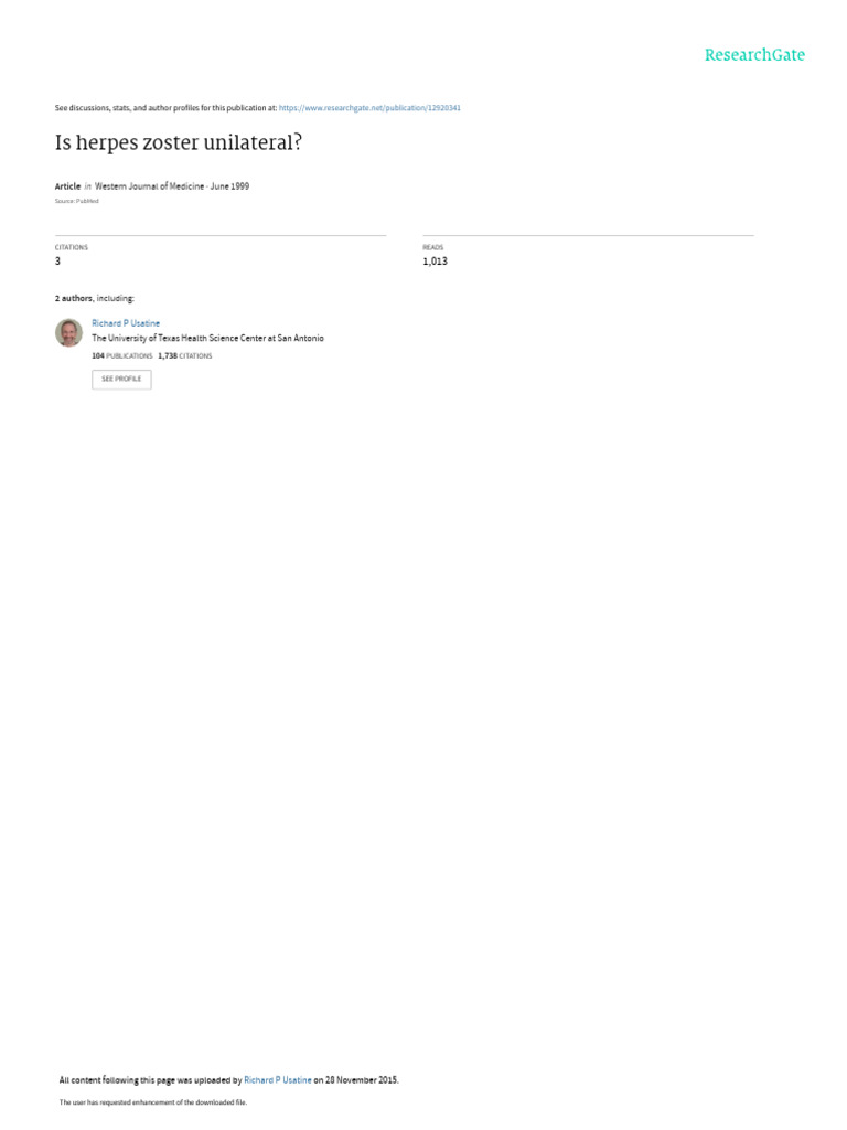 Is Herpes Zoster Unilateral | PDF | Diseases And Disorders | Medical ...