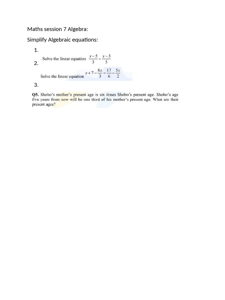 Maths Session 7 Algebra | PDF