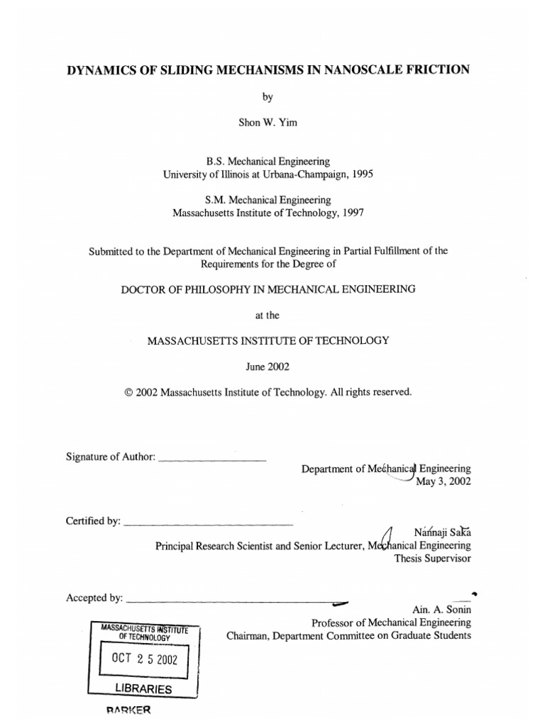 Dynamics of Sliding Mechanisms in Nanoscale Friction: Libraries Papker | PDF | Friction ...