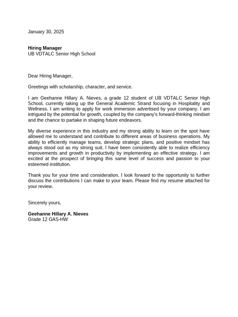 Application Letter and Resume GR12 Mock Job Interview 1 | PDF