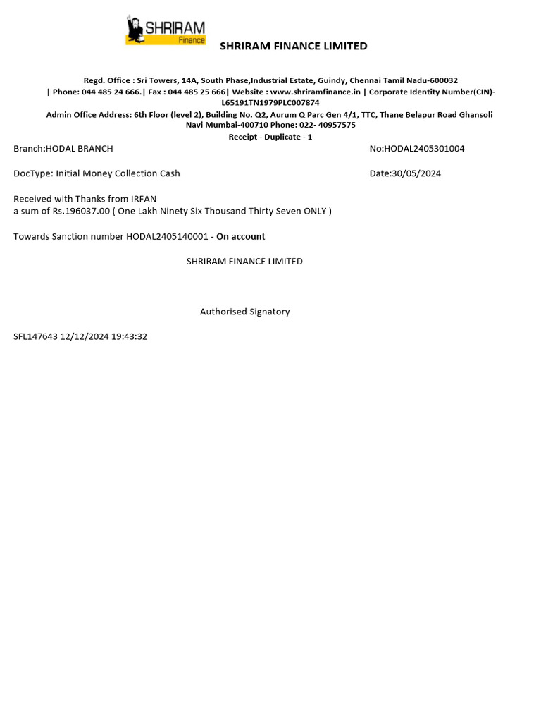 Initial Money Receipt | PDF