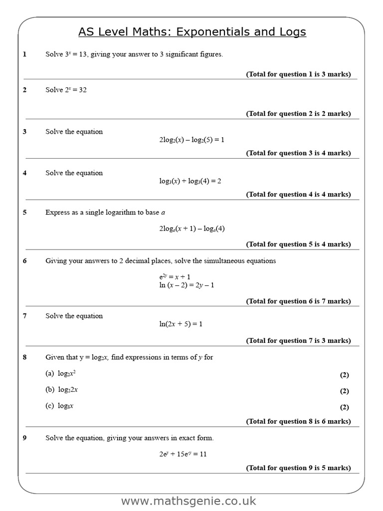 Exponentials And Logs Pdf Logarithm Radioactive Decay