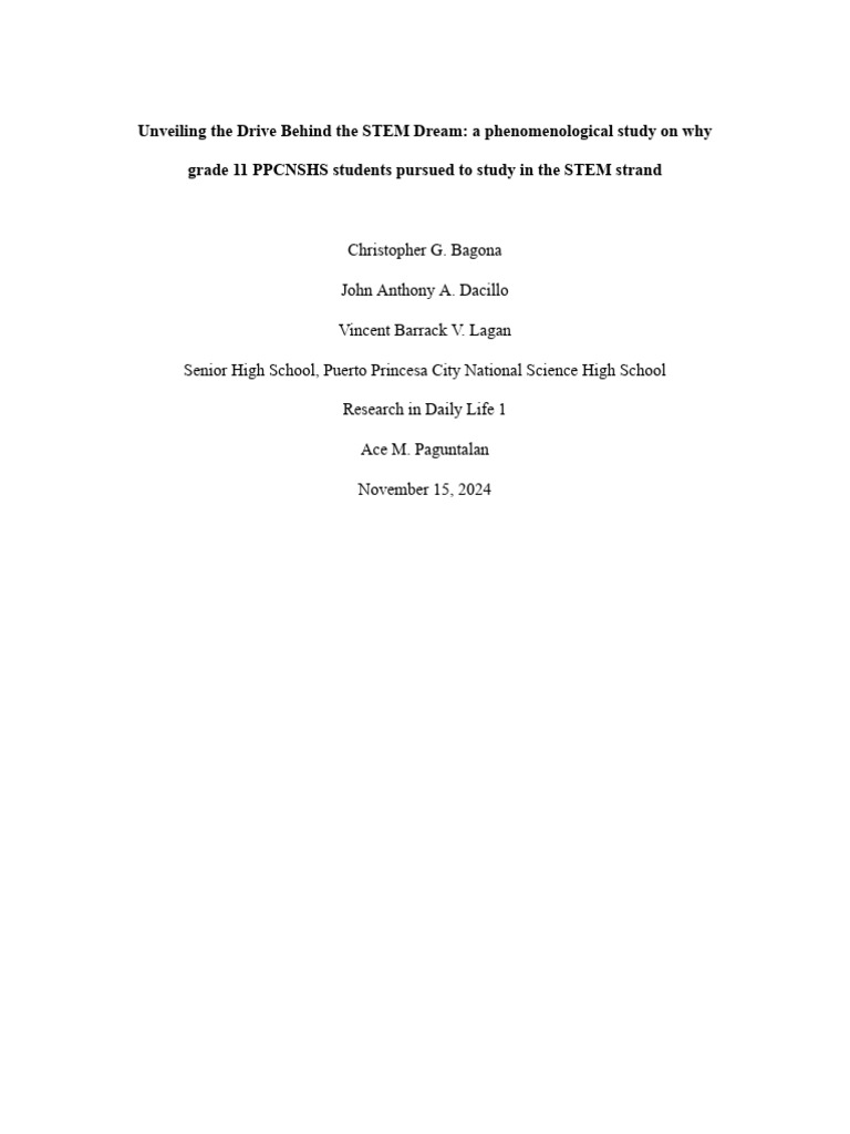 Unveiling The Drive Behind The STEM Dream A Phenomenological Study On ...