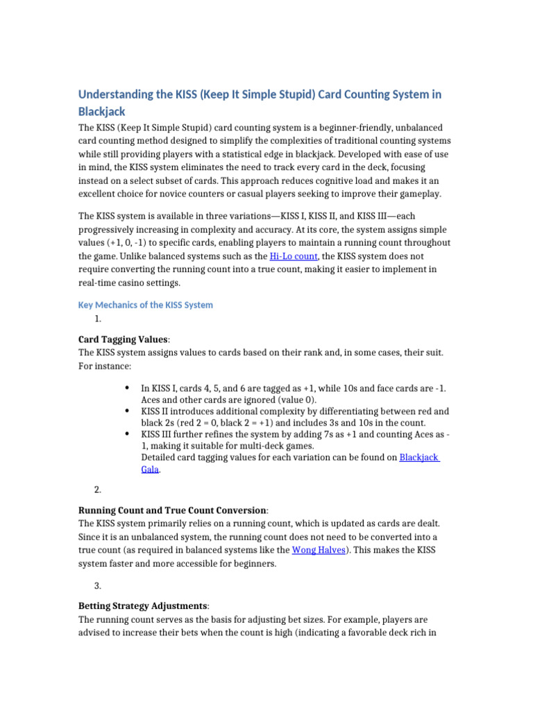 KISS (Keep It Simple Stupid) | PDF | Card Counting | Gambling