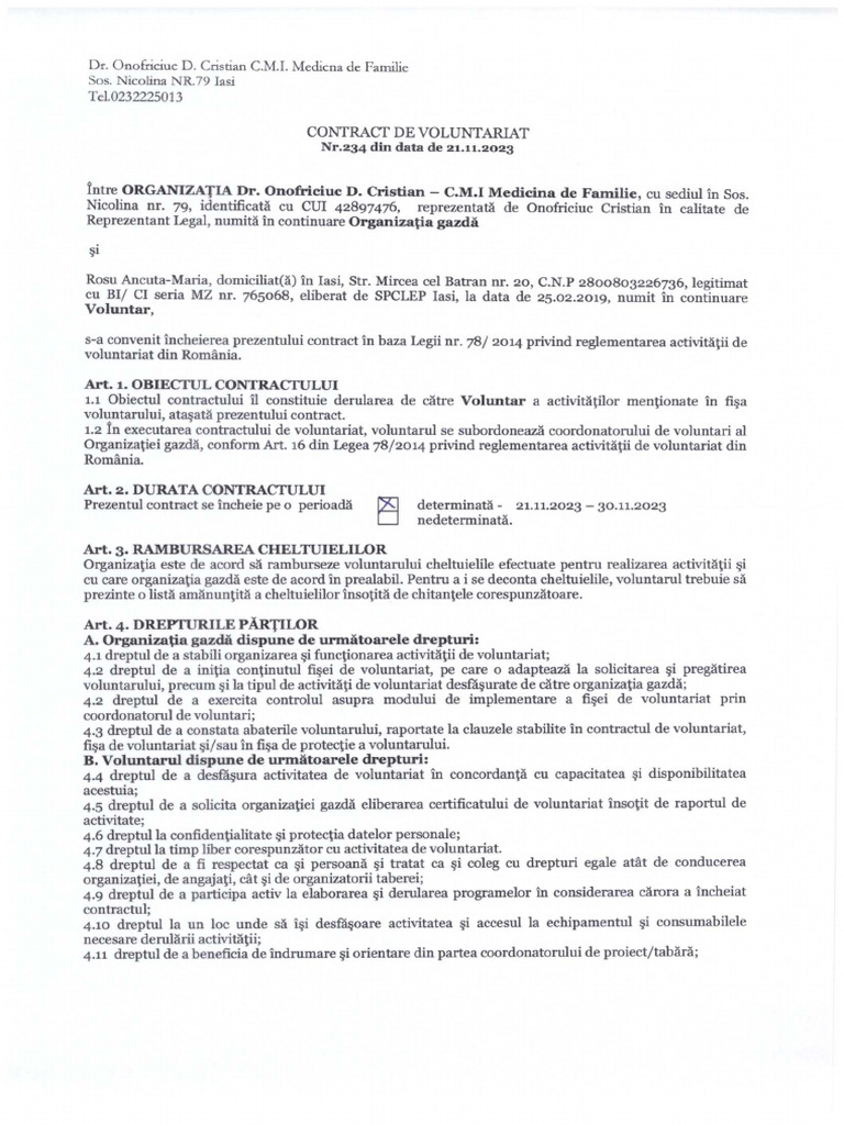 Contract Voluntariat | PDF