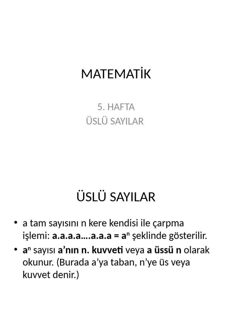Hafta Üslü Sayilar | PDF