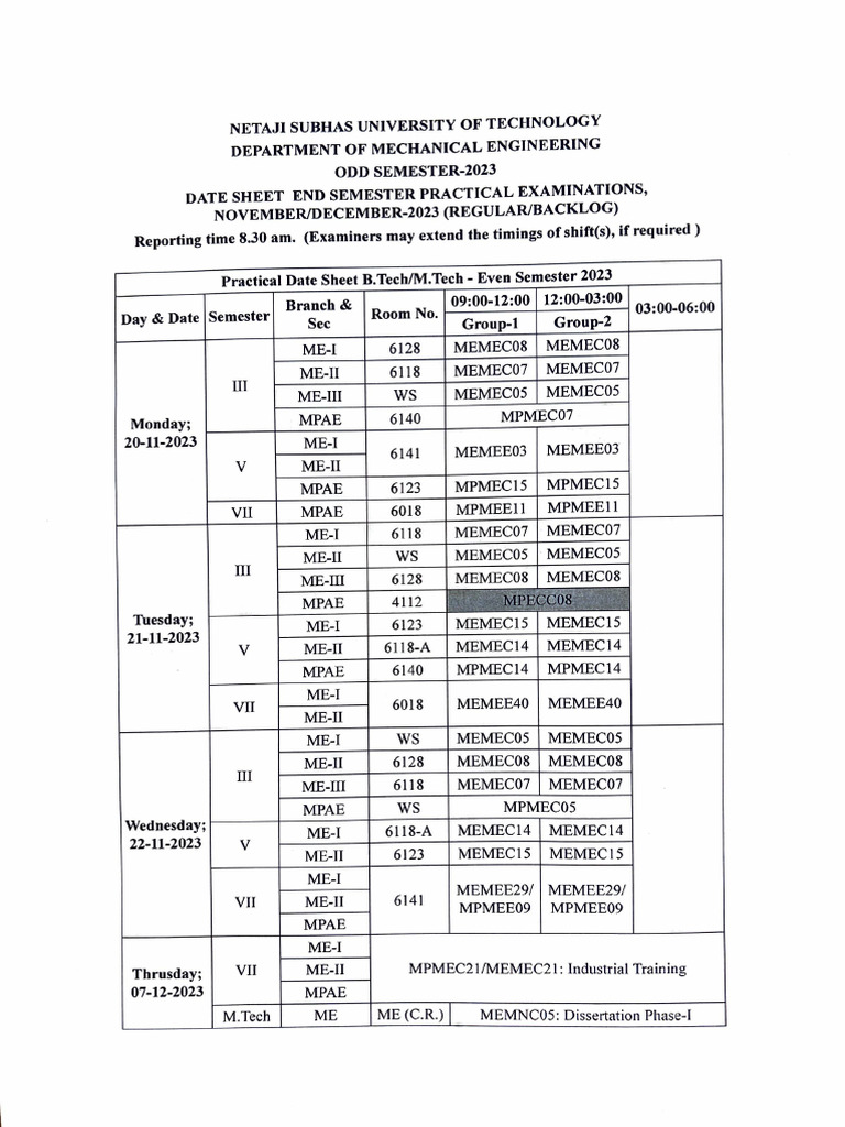 Practical Date Sheet Odd-2023 | PDF | Qualifications