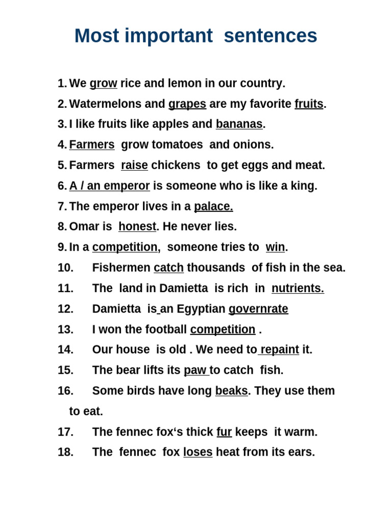 Key Sentences on Agriculture and Daily Life | PDF