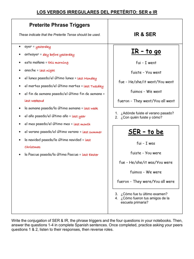 Pretérito de SER e IR | PDF