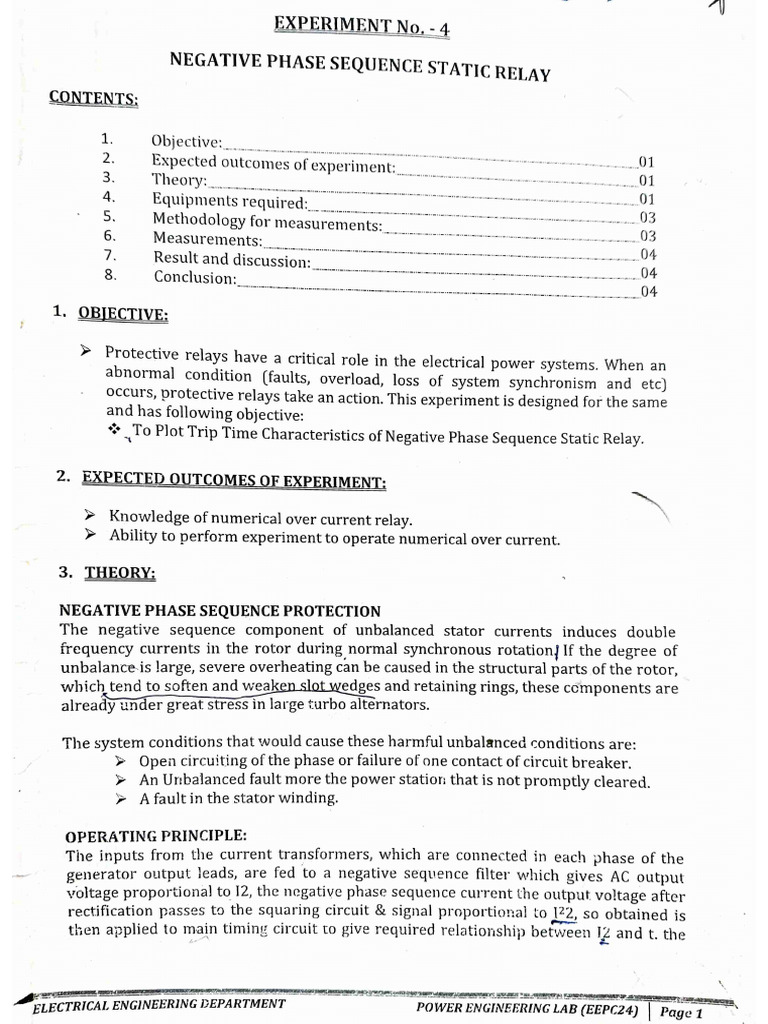 Exp 4 Rotor 1 Negative Phase Sequence | PDF