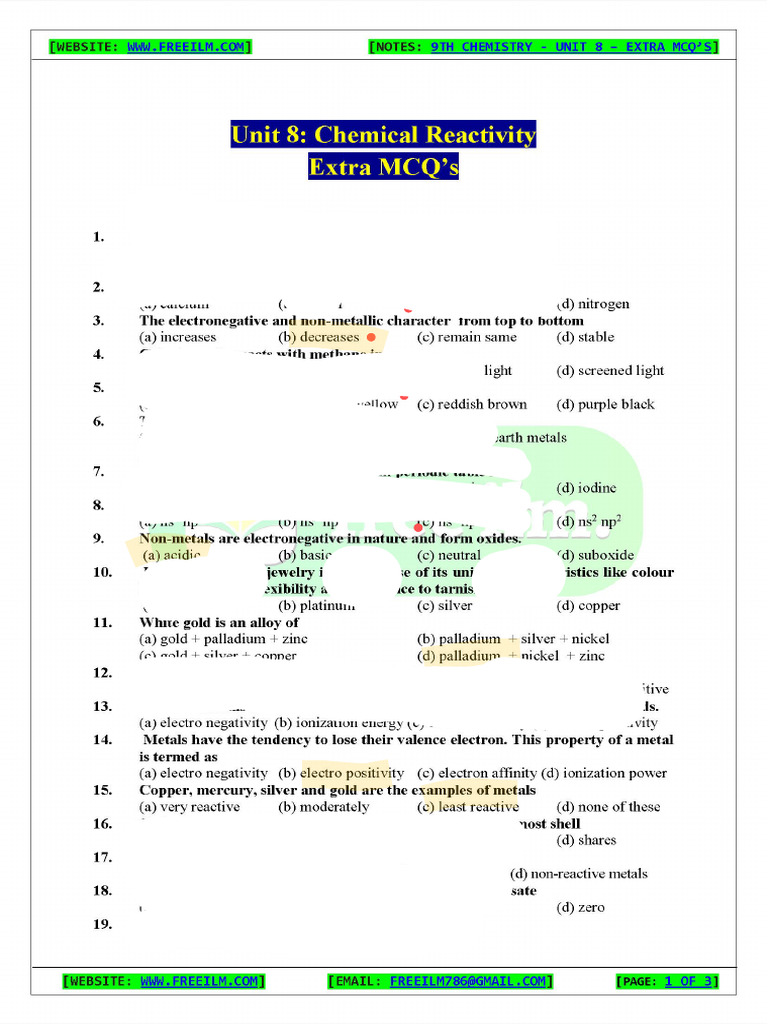 9th Chemistry Ch8 MCQ's_copy | PDF
