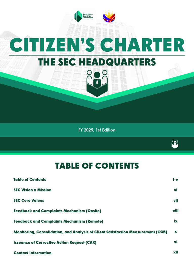 [SEC Headquarters] Citizen's Charter FY 2025, 1st Ed | PDF | Governance ...