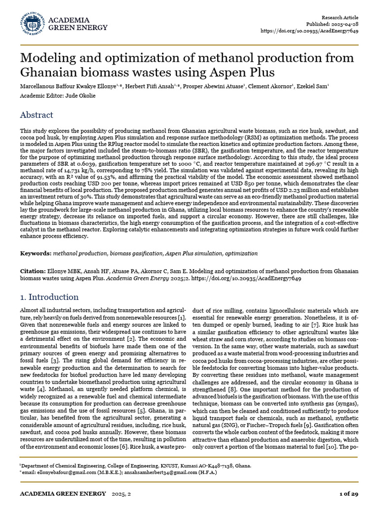Modeling and Optimization of Methanol PR | PDF | Biofuel | Gasification