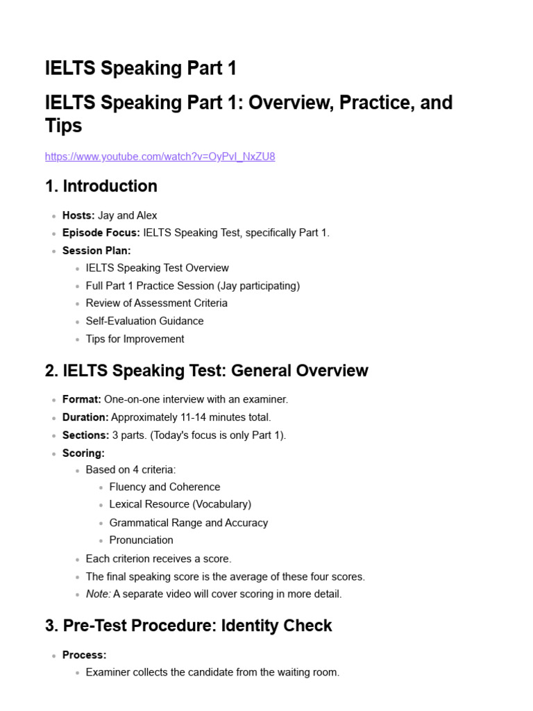 IELTS Speaking Part 1 | PDF | English Language | International English ...