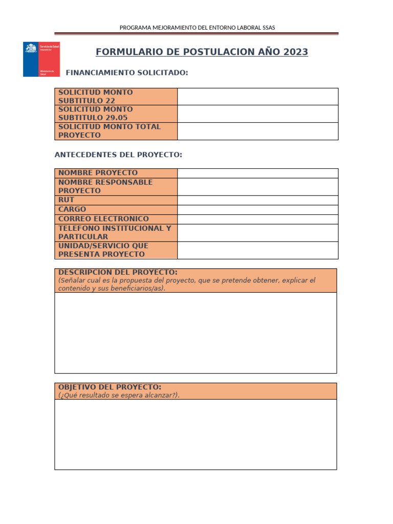 Formato Postulacion Proyecto Mel 2023 | PDF