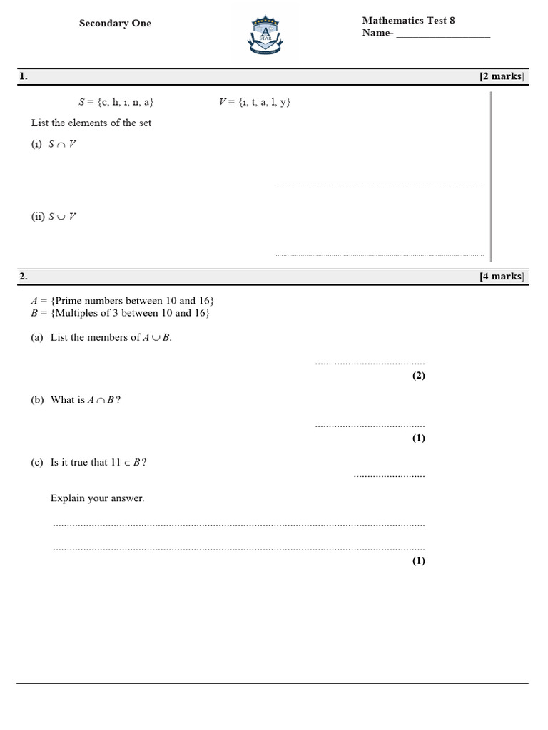 Intersection and Union Gcse 9 1 Practice Questions 30318 | PDF ...