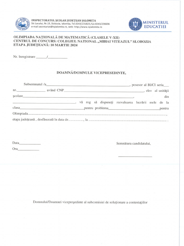 Cerere Contestatii Matematica 2024 | PDF