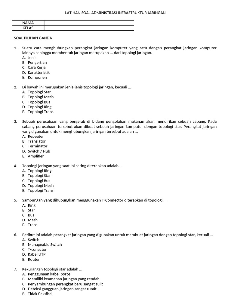 Latihan Soal Administrasi Infrastruktur Jaringan | PDF