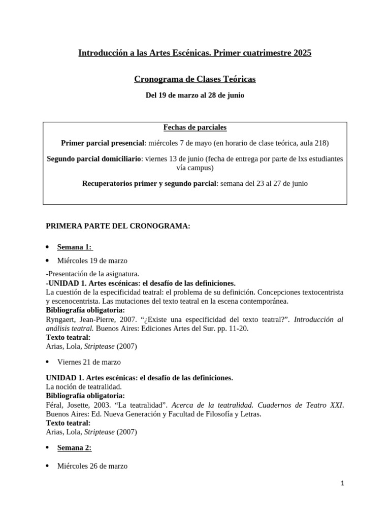 Cronograma de Clases Teóricas. Primera Parte. Iae 2025 | PDF | Tragedia | Teatro