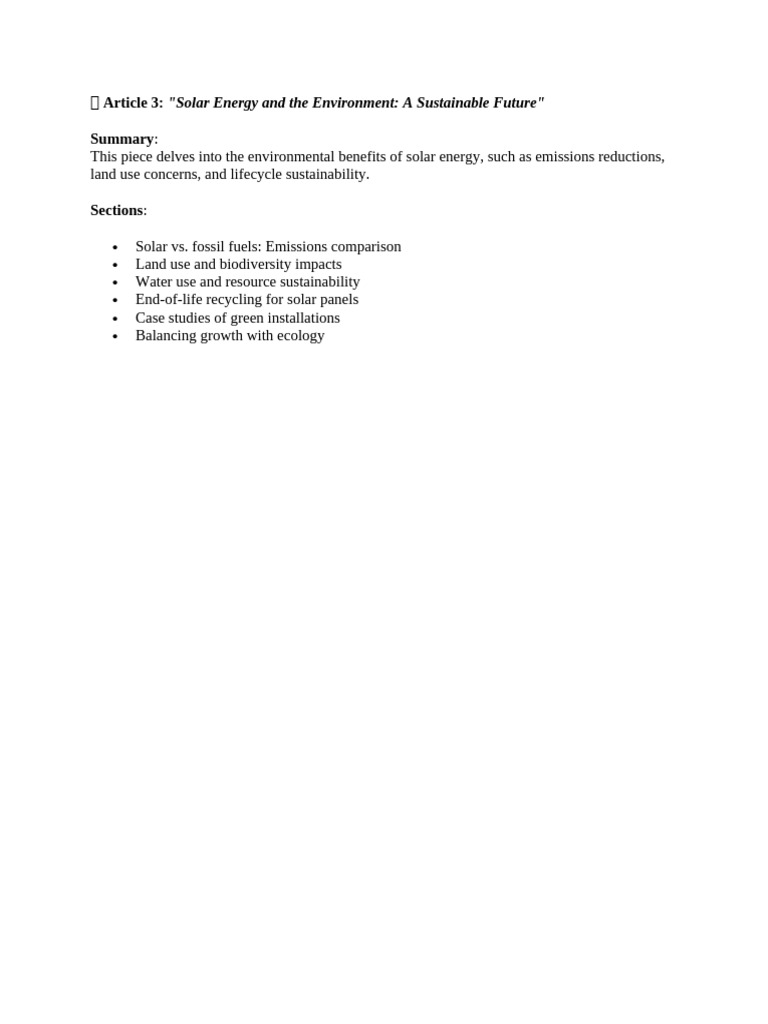 Article 3 - "Solar Energy and The Environment - A Sustainable Future" | PDF