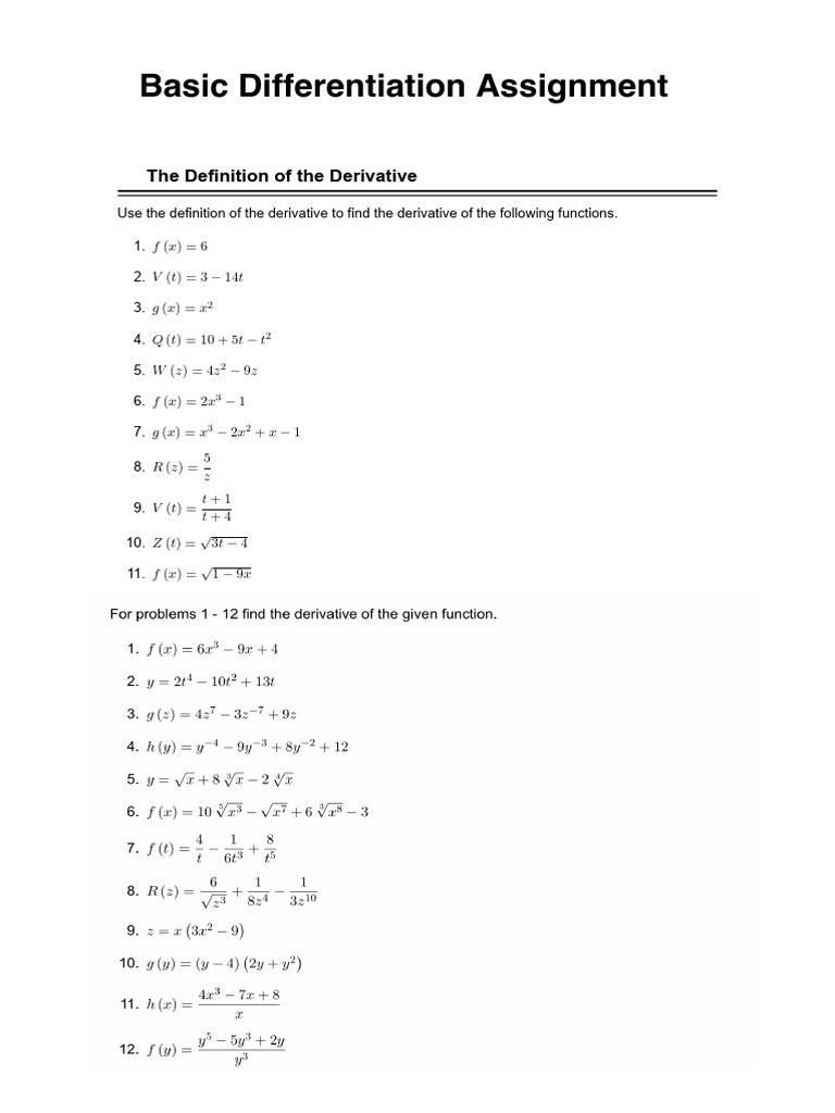 Differentiation Assignment | PDF | Derivative | Functions And Mappings