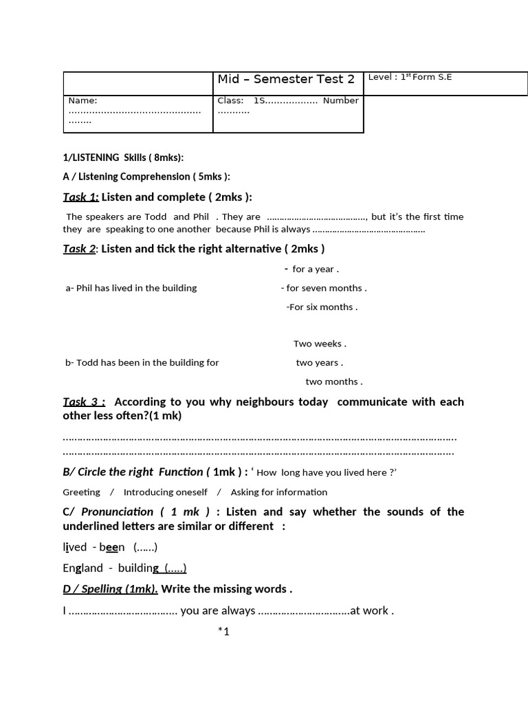 1st Year Mid Term Test2 Docx Version 1 Pdf Blood Circulatory System