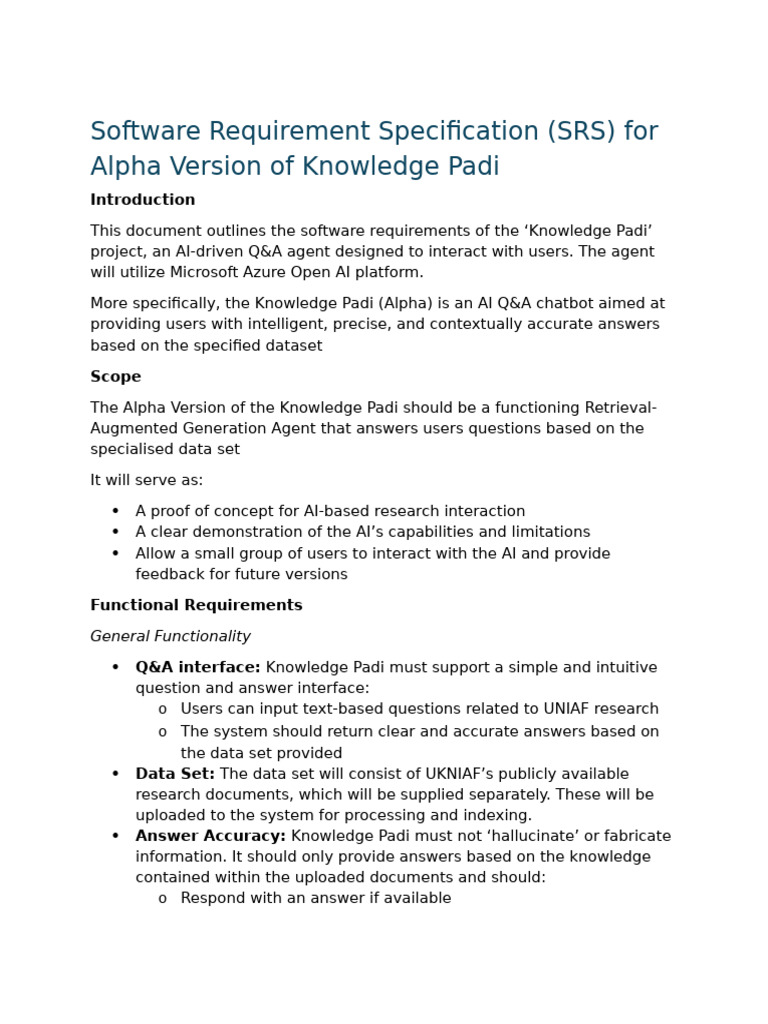 Knowledge Padi Software Requirement Specification - ALPHA Version-1 | PDF | Artificial ...