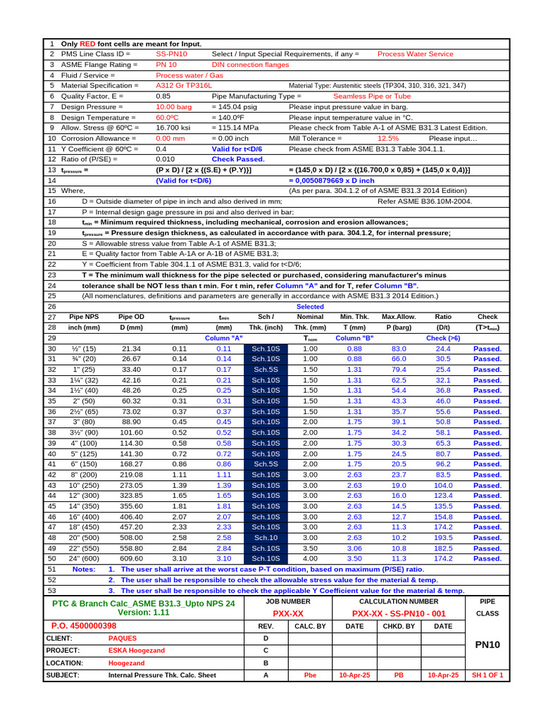 PIPESPEC Thickness and Weld Branch Calc To ASME B31 3 A | PDF | Pipe ...