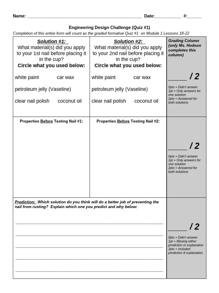 Engineering Design Challenge Quiz 1 | PDF