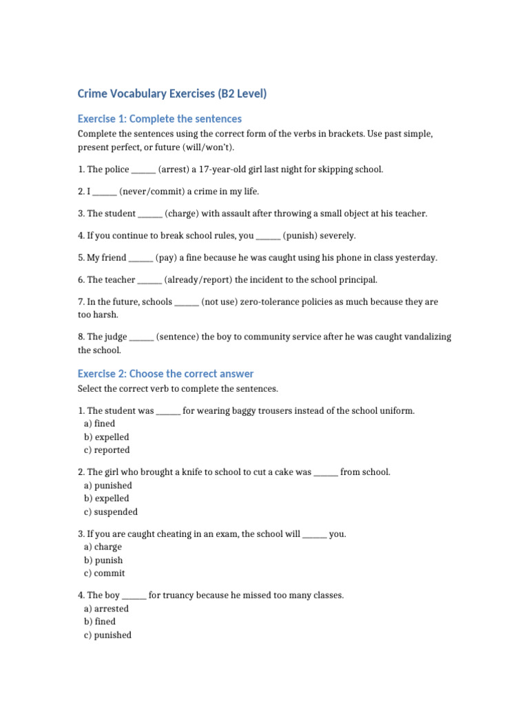 Crime - Vocabulary - Exercises - B2 - Updated (1) - Per Unione | PDF
